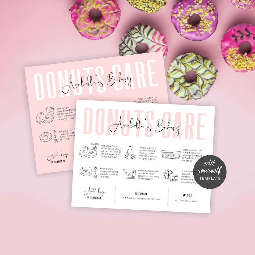 Printable Donuts Care Cards, Editable Donut Care Guide Template ...