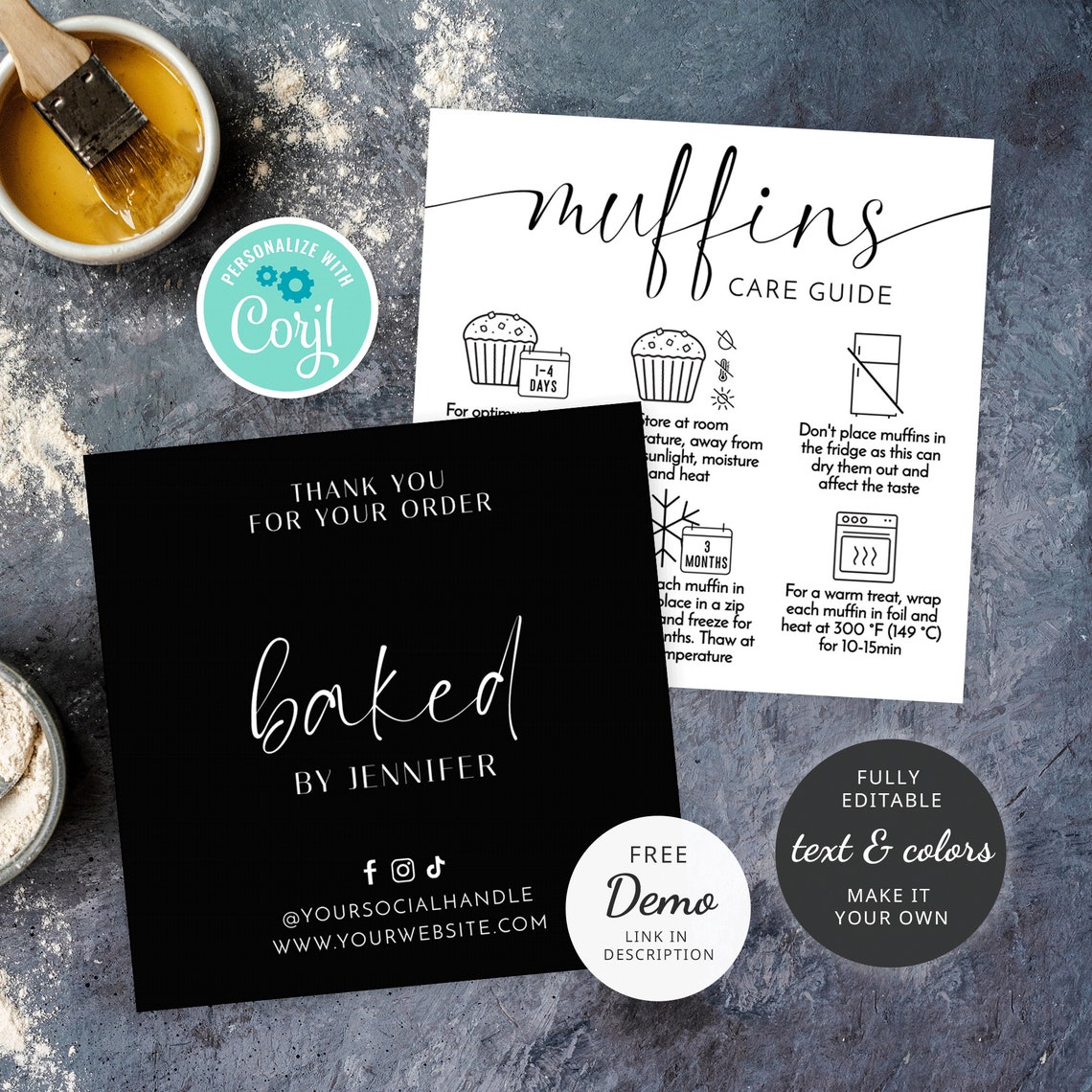 Muffins Care Card Template, Custom Storage & Reheating Instructions for ...