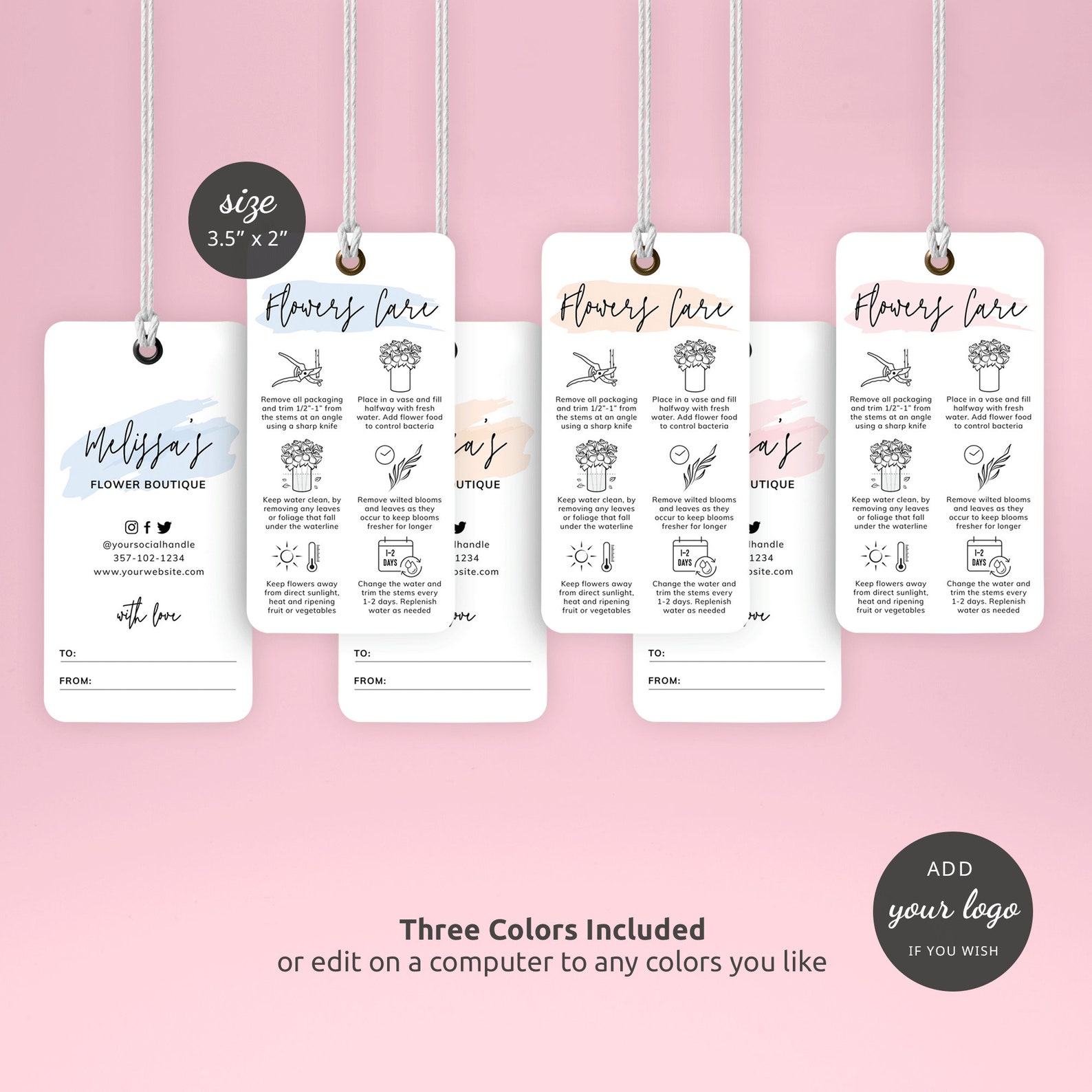 Florist Hang Tag Template, Printable Flowers Care Instructions Tag ...