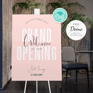 Grand Opening Welcome Sign Template, Feminine Pink Launch Party Signage ...