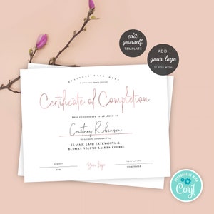 Rose Gold Completion Certificate Template, Customizable Certificate of ...
