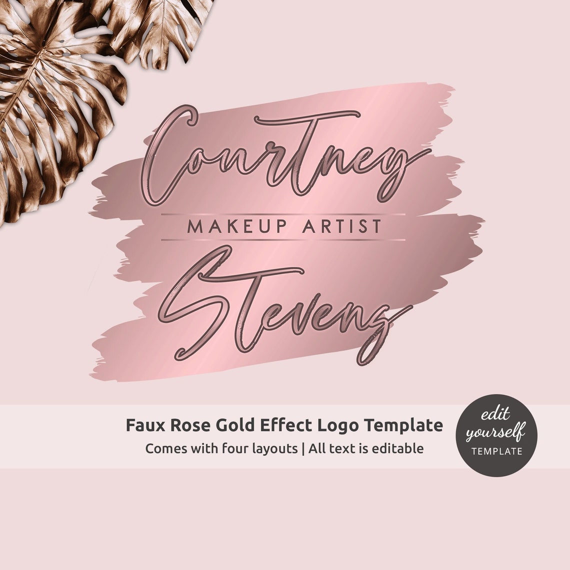 Rose Gold Logo Template Editable Feminine Beauty Brand Kit - Etsy