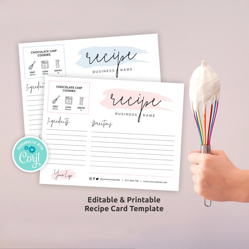 Editable Recipe Card Template Printable Baker Recipe Note - Etsy