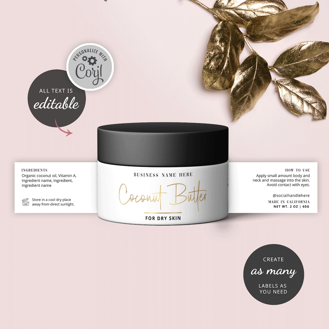 Custom Jar Wrap Around Labels Faux Gold Cosmetics Tub Label - Etsy