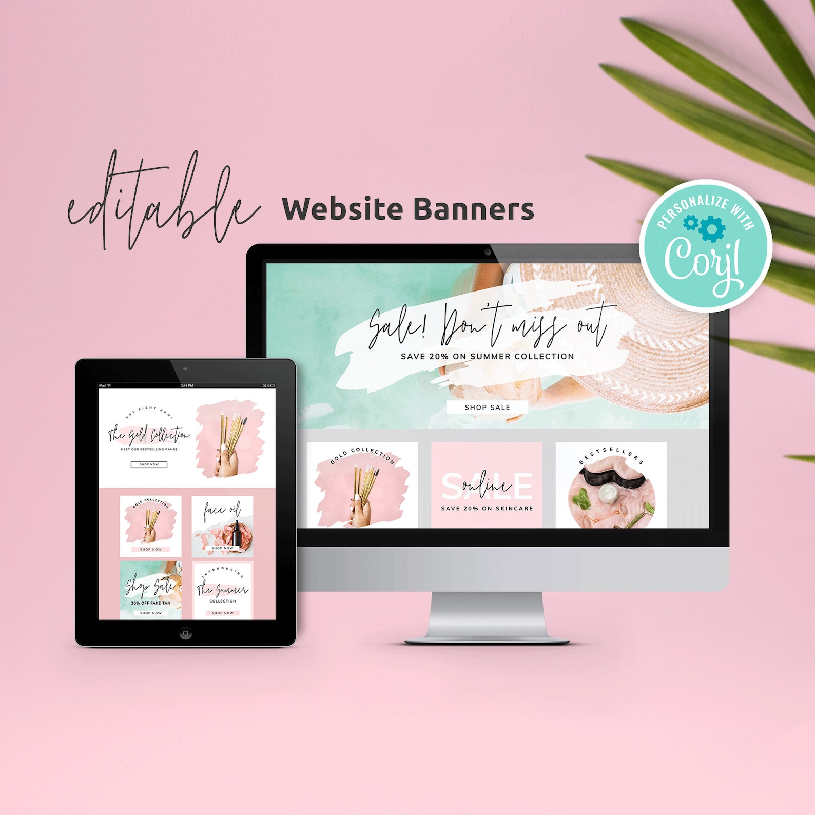 Editable Website Banners, Feminine Web Banner Branding Kit, Beauty ...