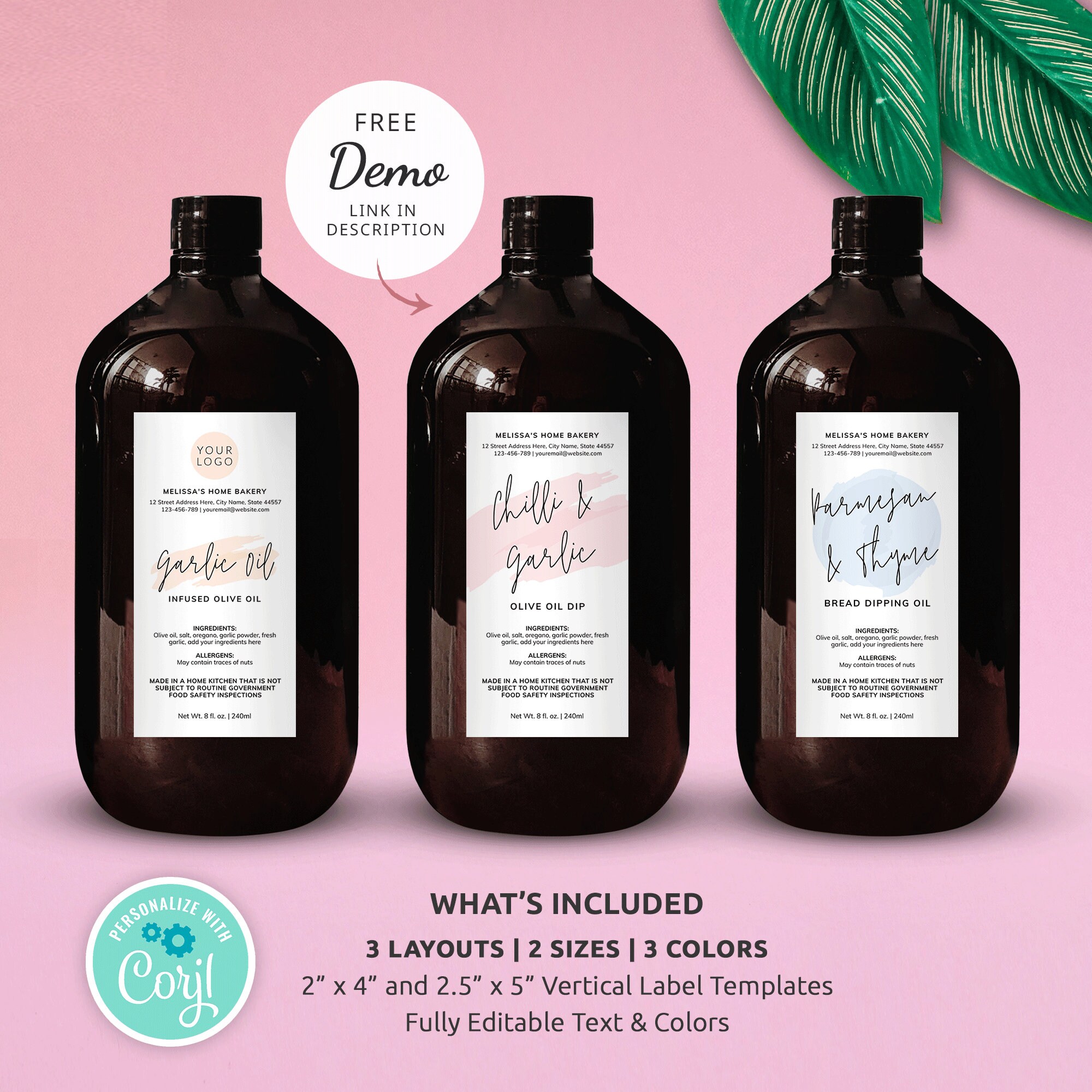 Food License Bottle Labels Template, Custom Bread Dip Oil Bottle ...
