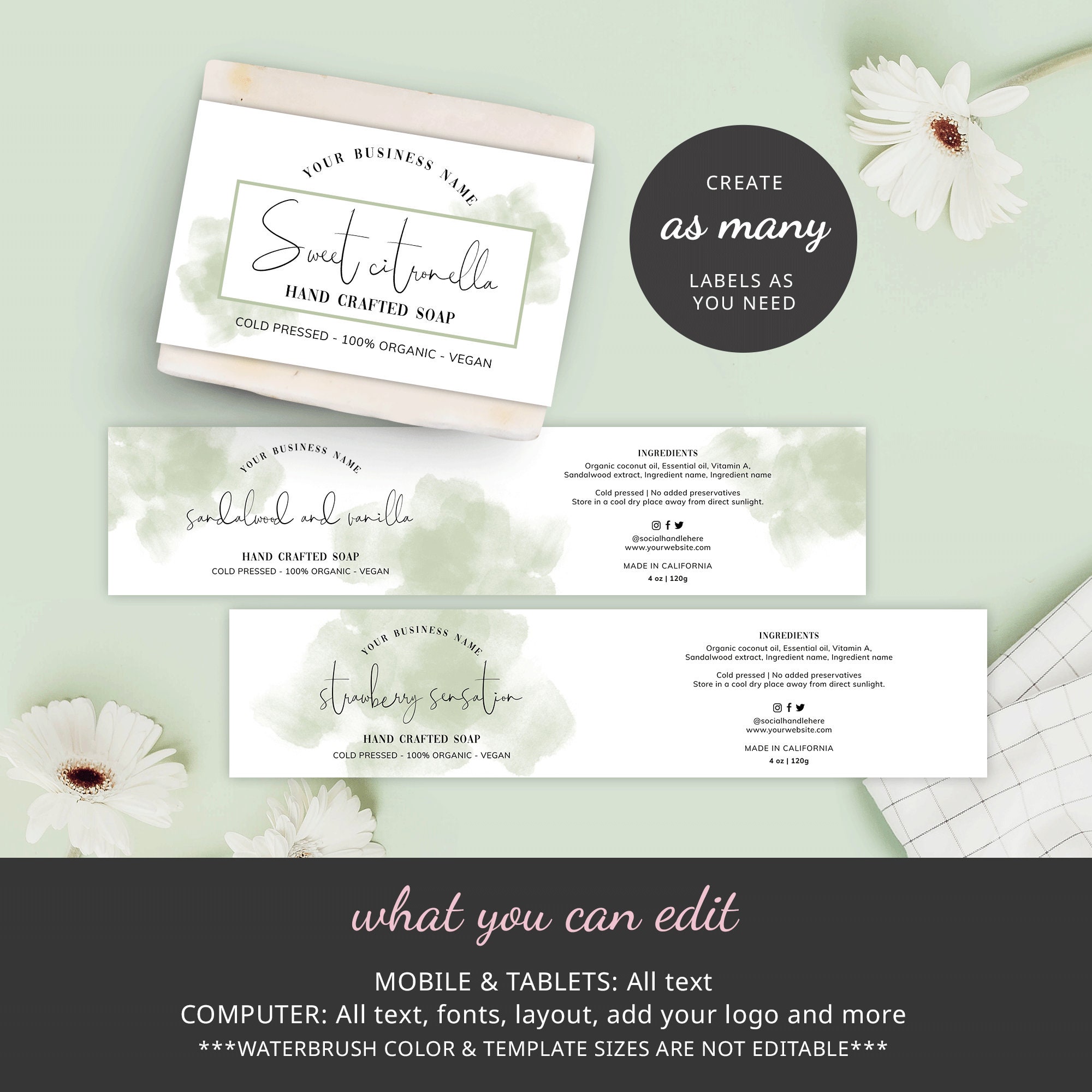 Artisan Soap Packaging Template Editable Soap Bar Belly Band - Etsy