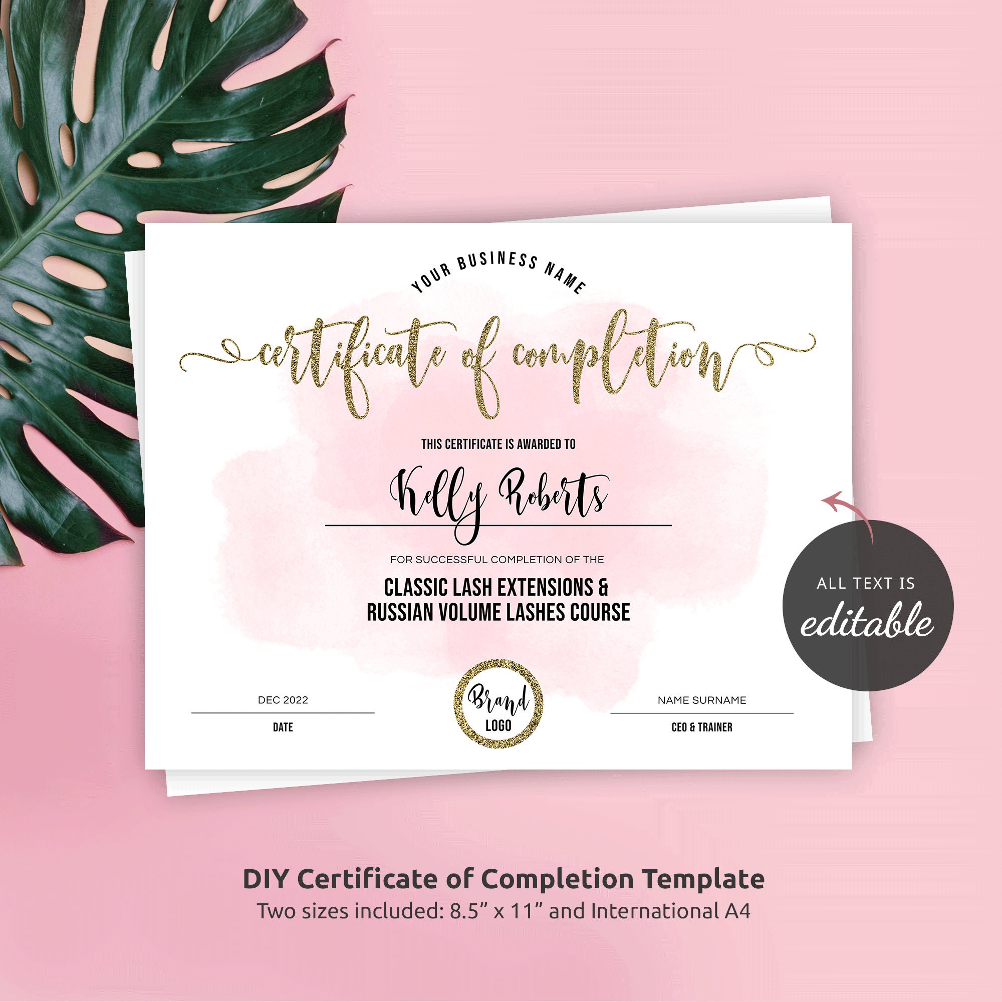 Feminine Certificate of Completion, Printable Course Award Template ...