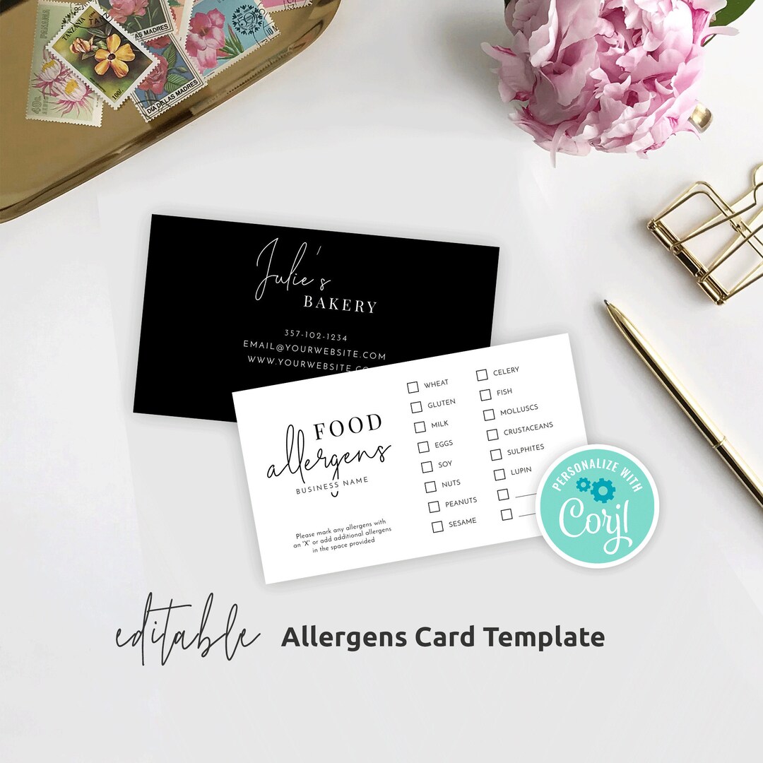 Editable Allergens Template, Minimalist Food Allergies Cards Design ...