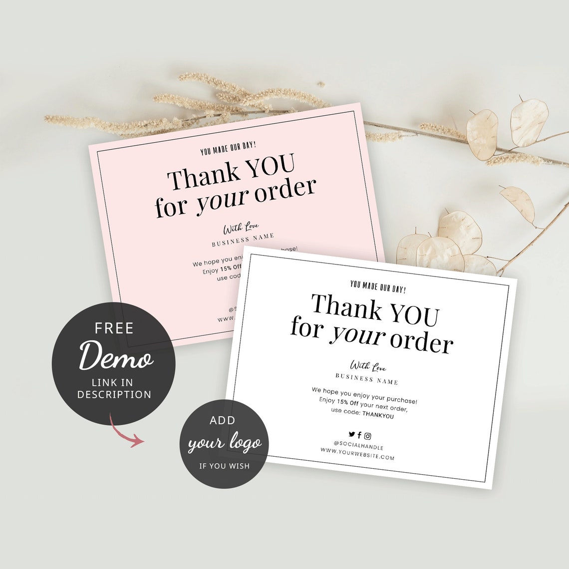 Editable Thank You for Order Card Template Simple Business - Etsy