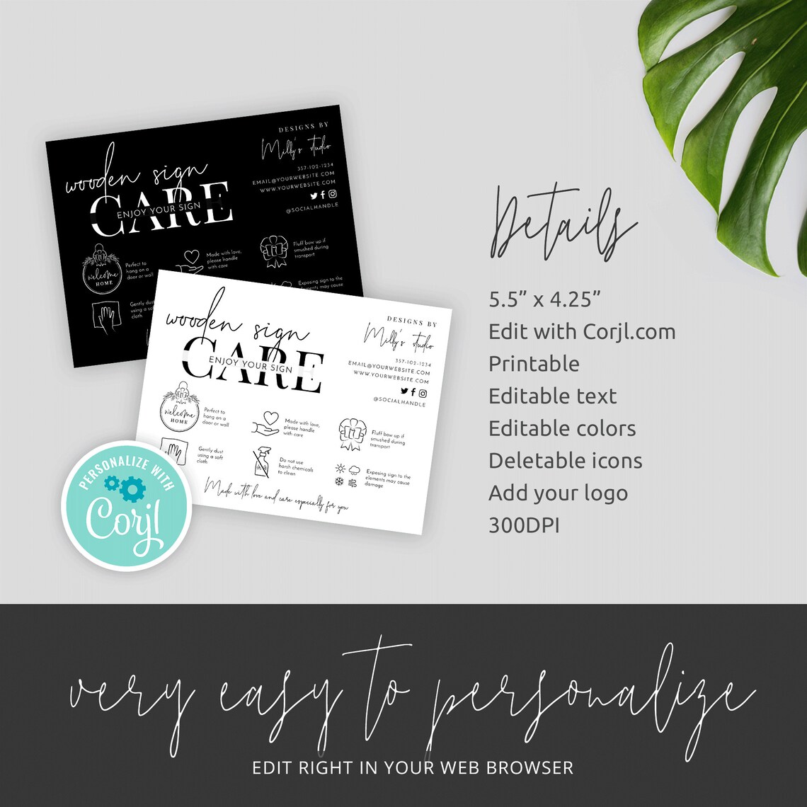 Wooden Sign Care Card Template, Editable Door Hanger Care Guide ...
