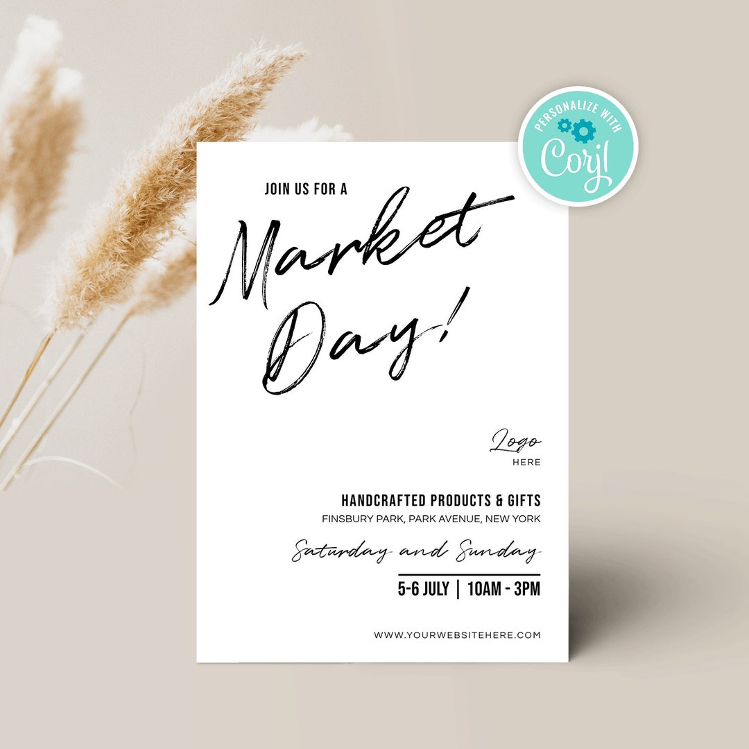 Minimalist Market Day Flyer Template, Editable Market Stall Invite ...
