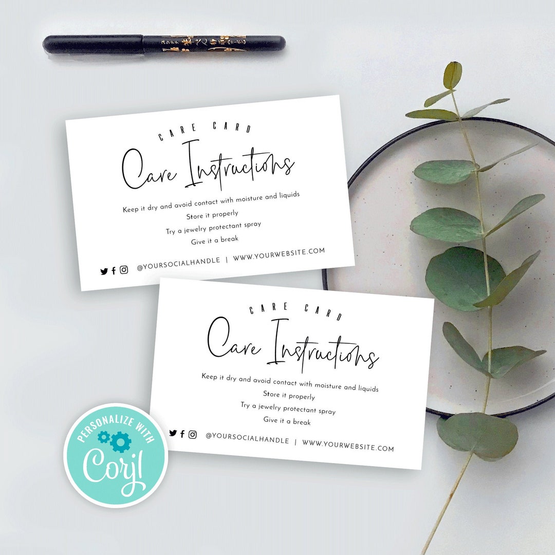 Printable Care Card Template, Editable Care Instructions Card Design ...