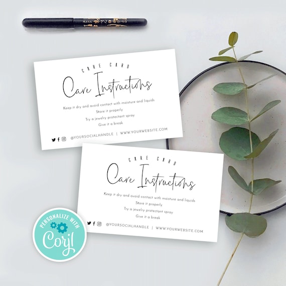 Printable Care Card Template Editable Care Instructions Card | Etsy