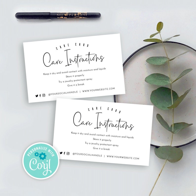 Printable Care Card Template Editable Care Instructions Card | Etsy