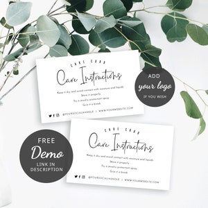 Printable Care Card Template, Editable Care Instructions Card Design ...