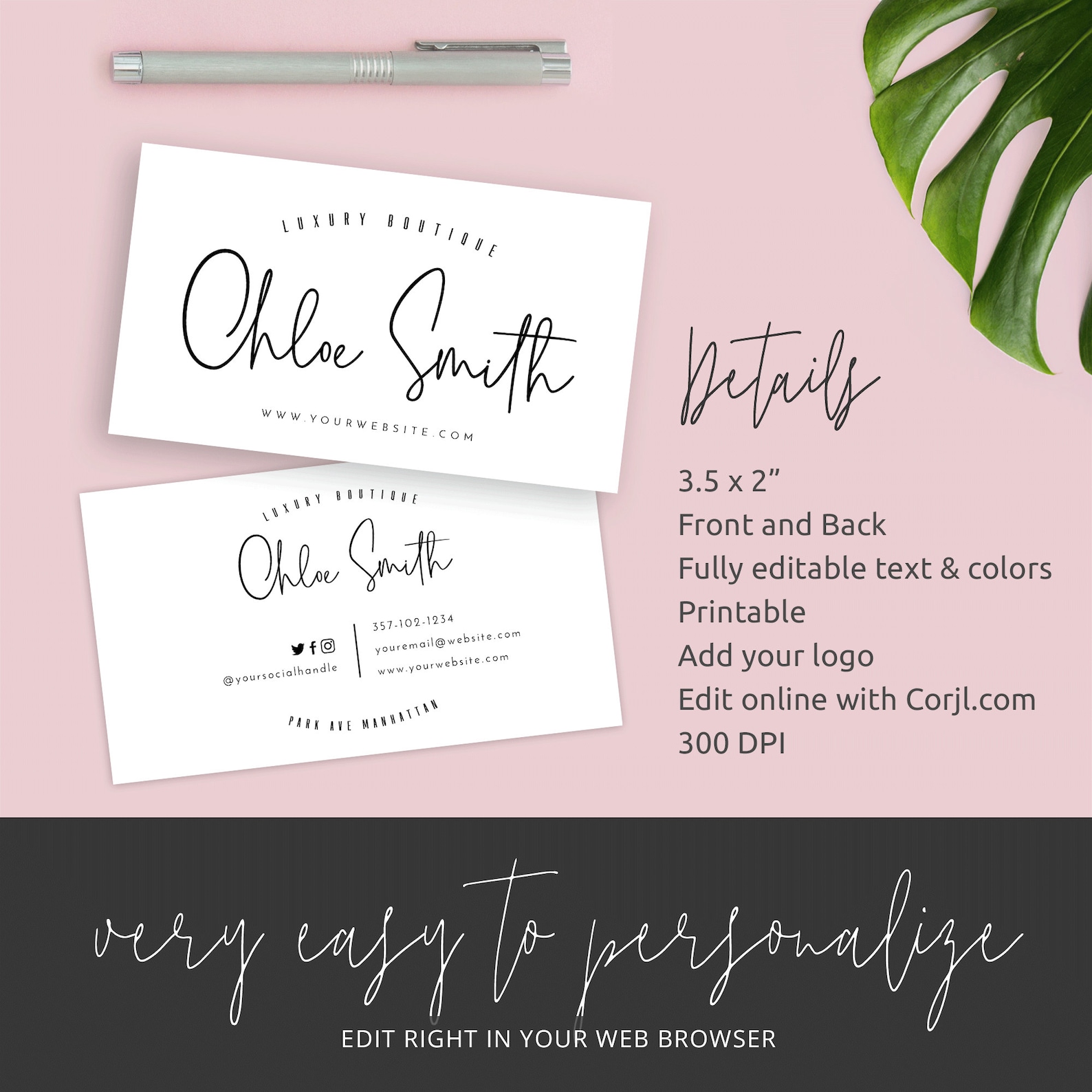 Editable Business Card Template Printable Business Cards DIY | Etsy