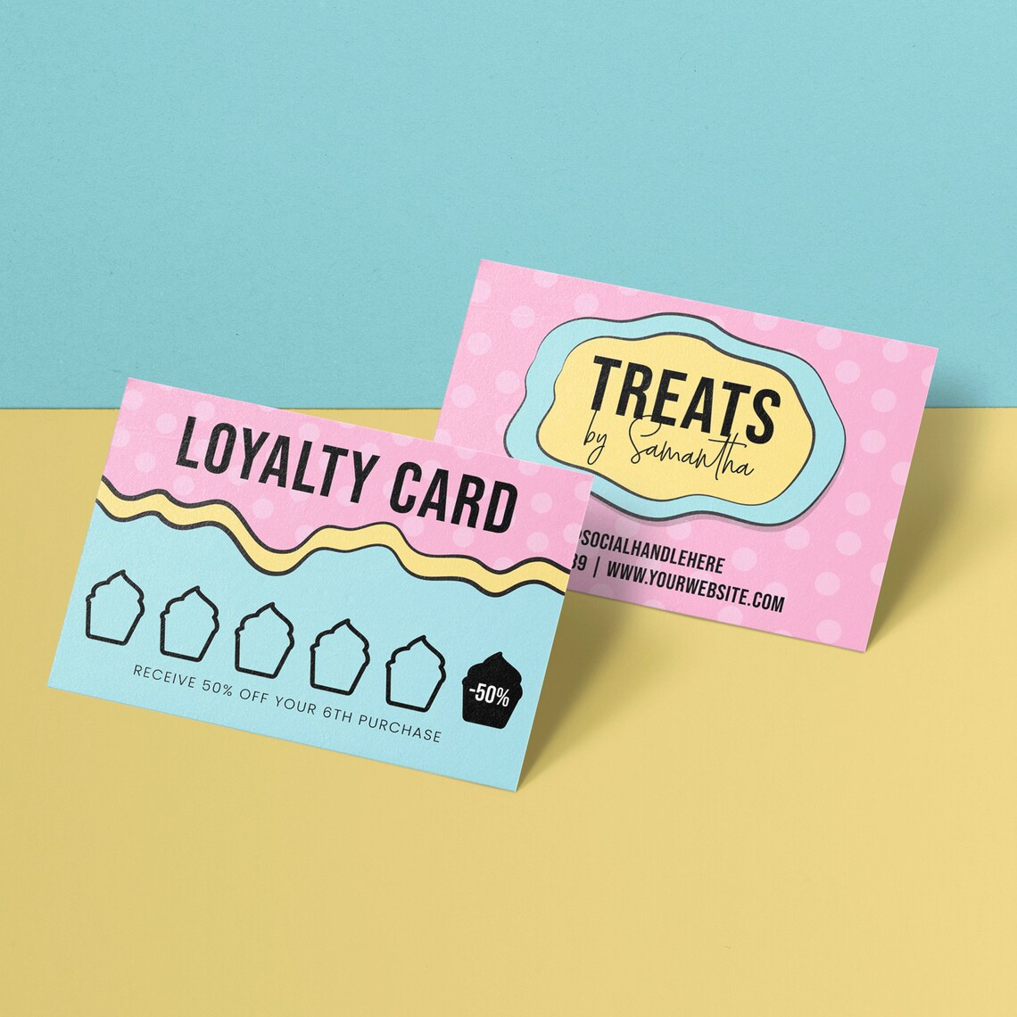 Bakery Loyalty Card Template Cartoon Design, Cupcakes Reward Cards ...