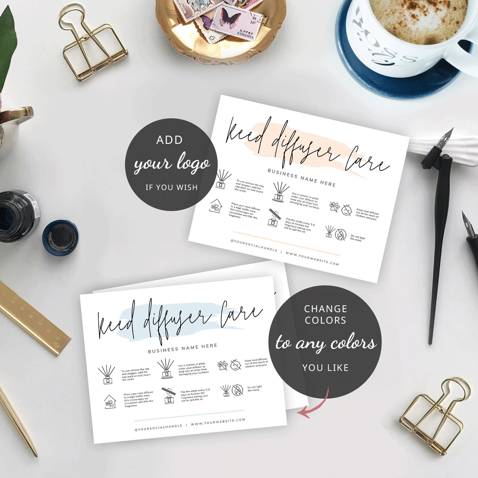 Reed Diffuser Care Guide Template, Custom Room Diffuser Care Cards ...