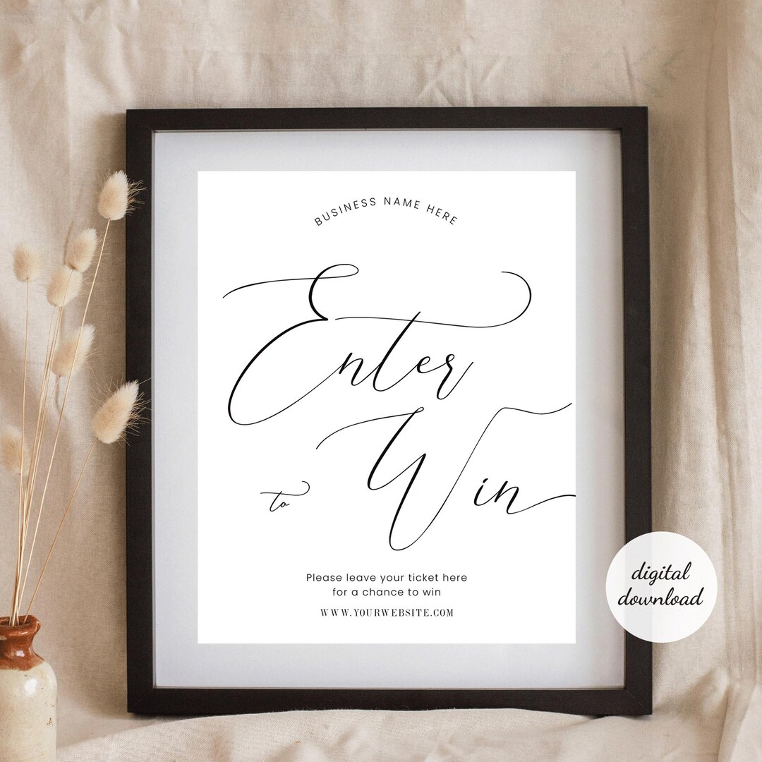 Elegant Enter to Win Template, Custom Raffle Sign 8x10", Black & White ...