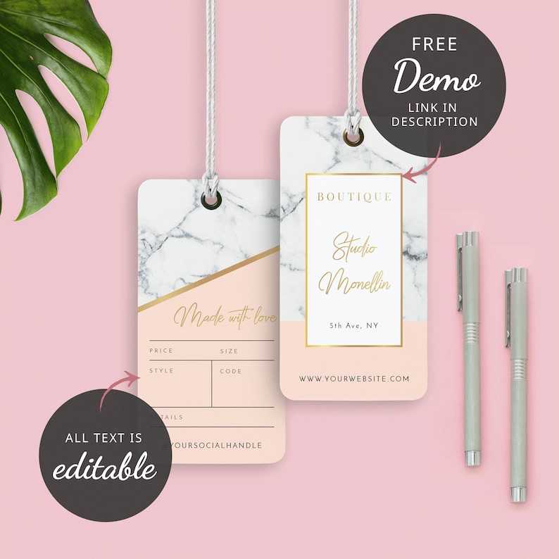 Marble & Gold Hang Tags Template, Editable Boutique Hangtag, Printable ...