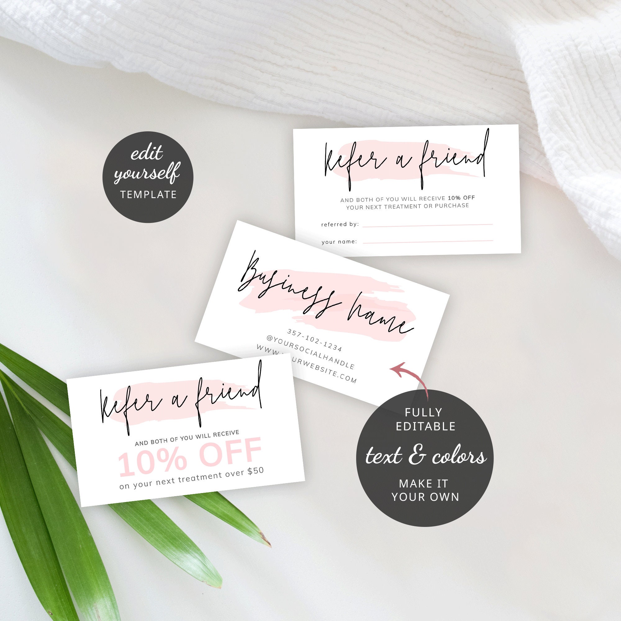 Editable Client Referral Cards Feminine Refer a Friend - Etsy UK