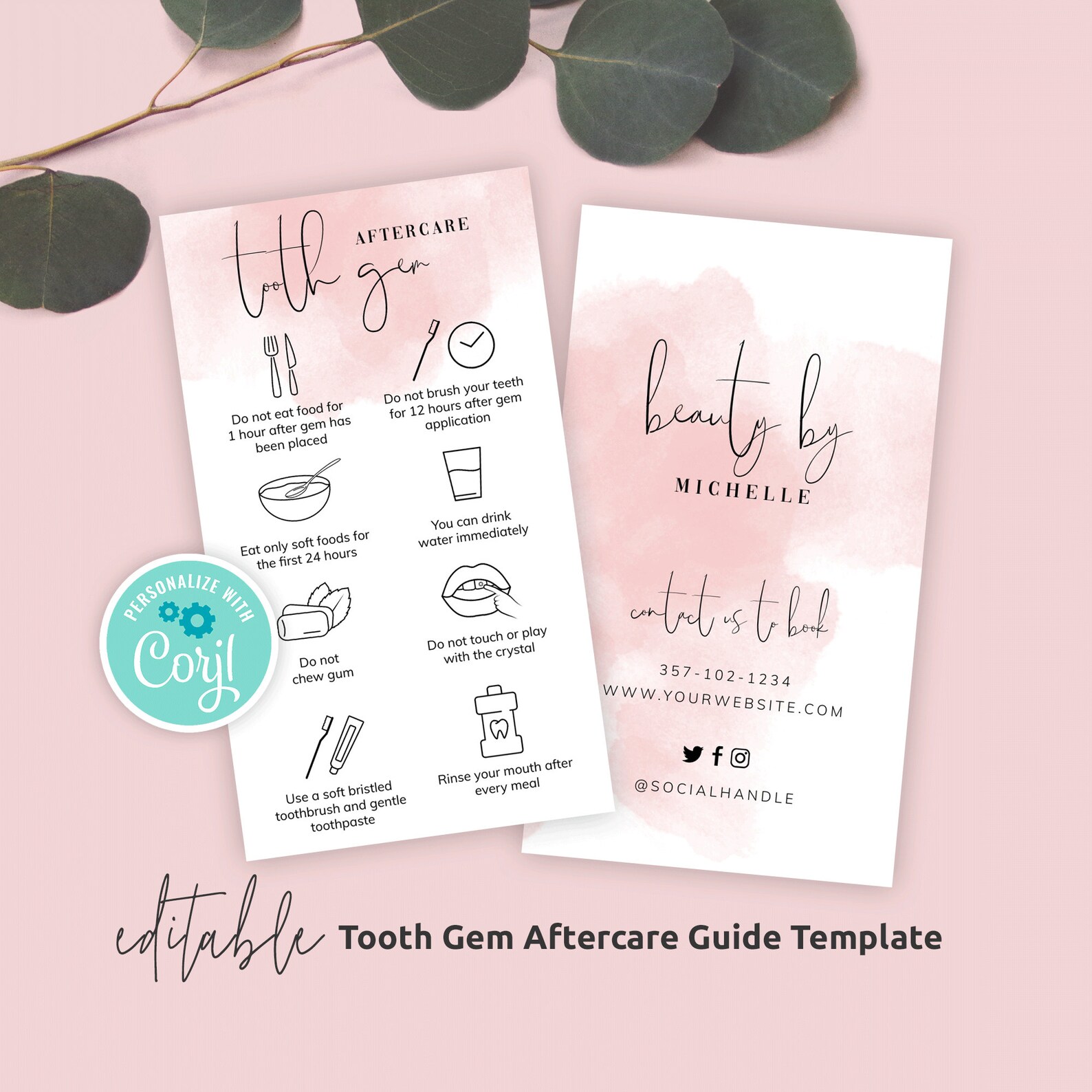 Tooth Gem Aftercare Template Editable Teeth Crystals Care | Etsy