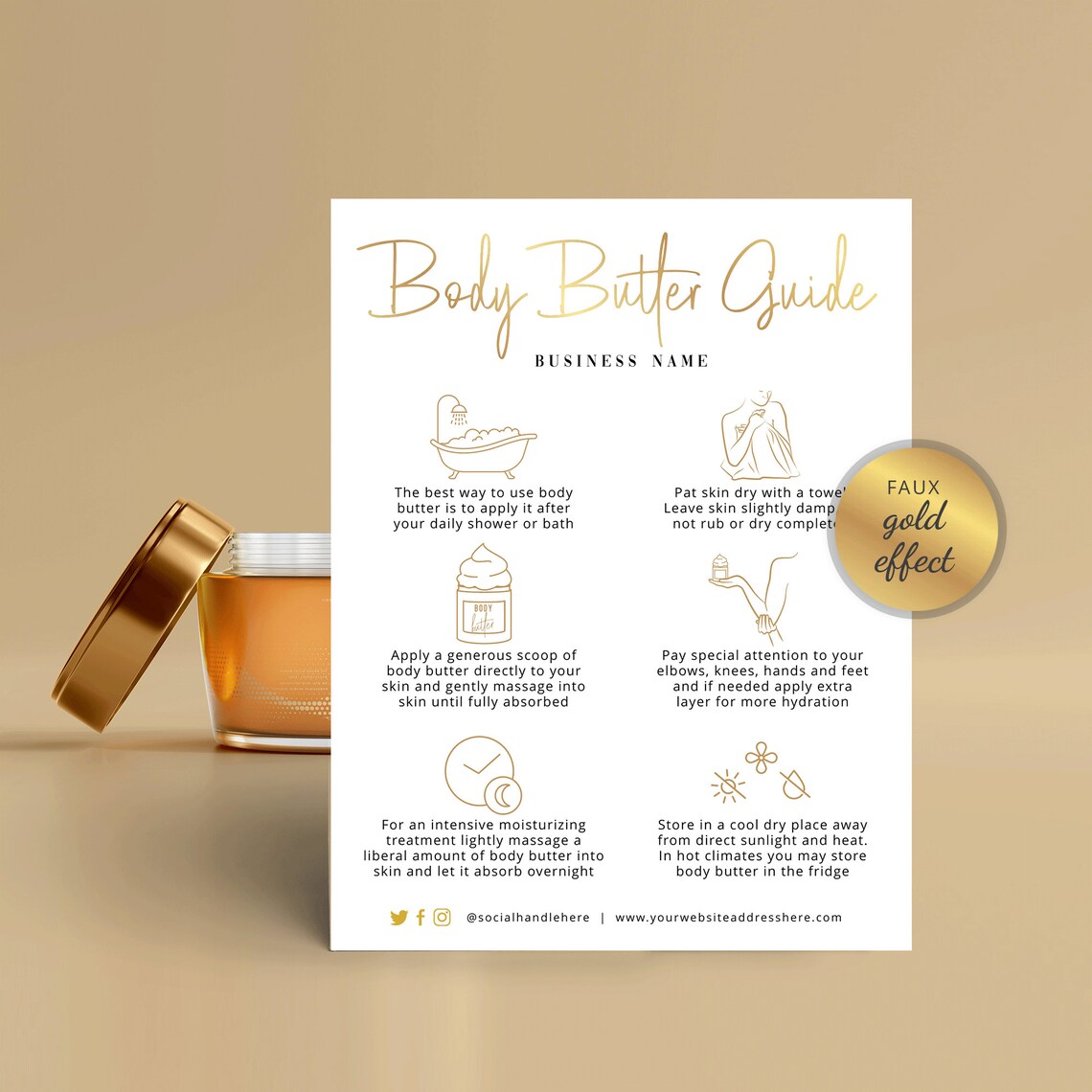 Whipped Body Butter Care Card Template, Faux Gold Body Lotion Care ...