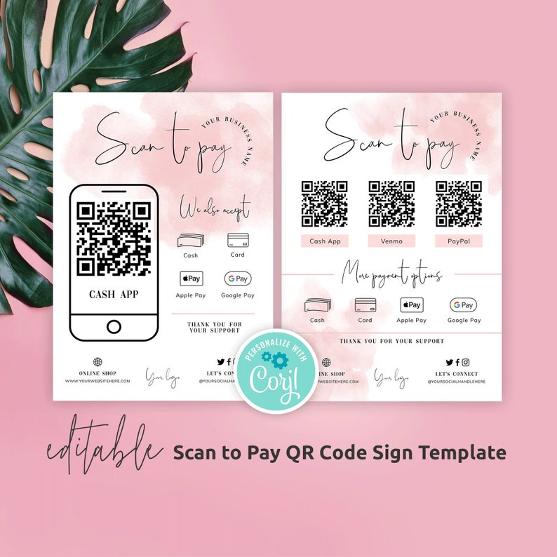 Feminine Scan QR Code Template Custom Scan Here to Pay Sign - Etsy