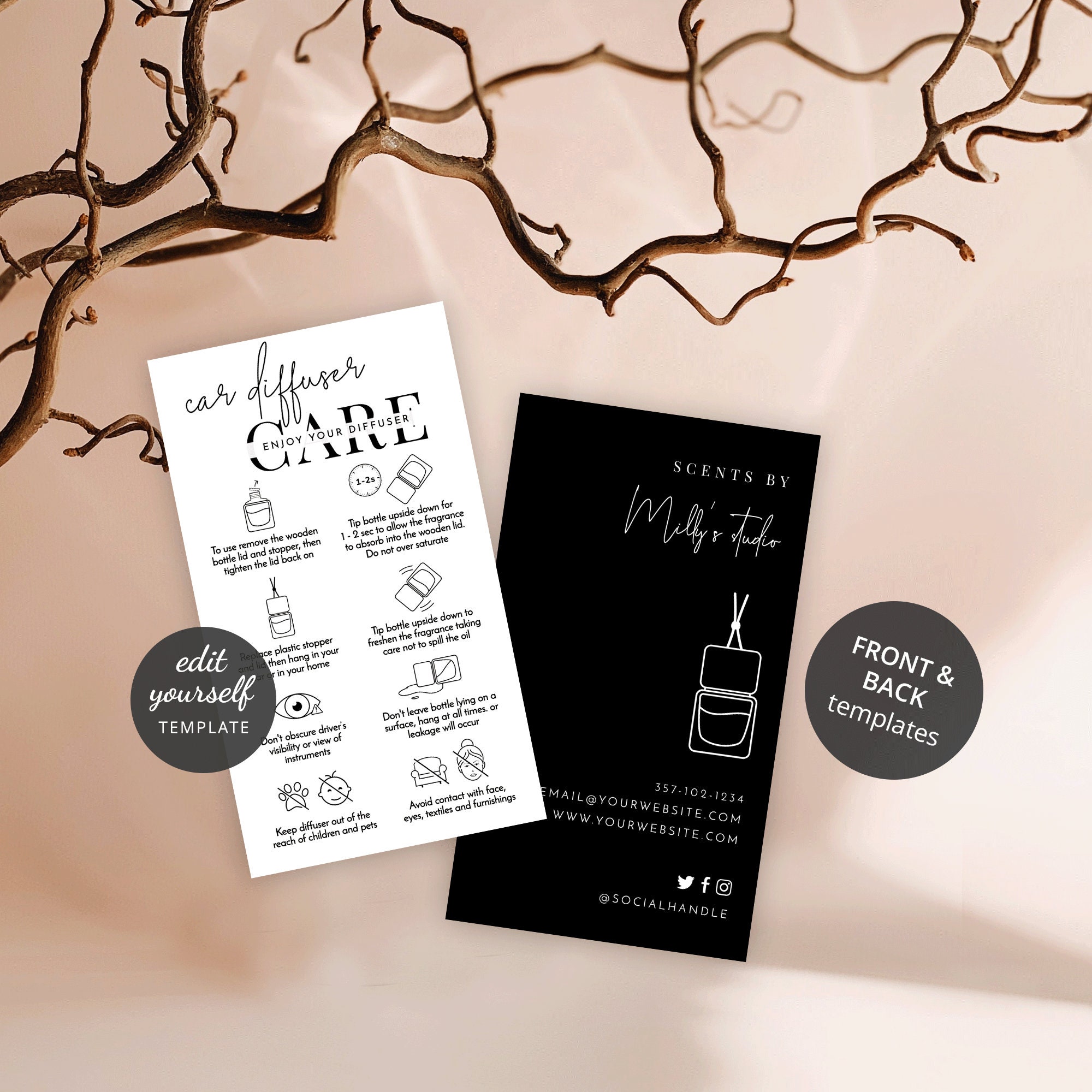 Car Diffuser Care Guide Template, MINI Hanging Oil Diffuser Care Card ...