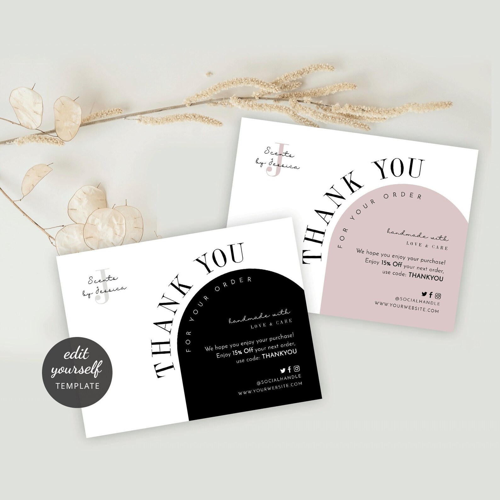 Modern Thank You for Order Card, Editable Business Order Inserts ...