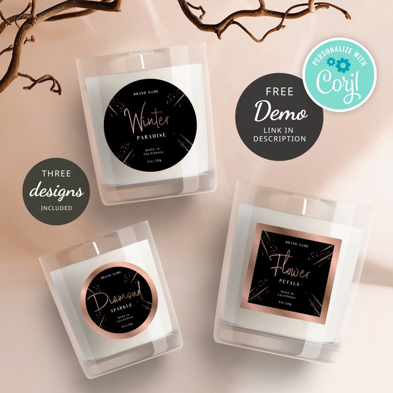 Rose Gold Effect Labels Template Editable Circle and Square - Etsy