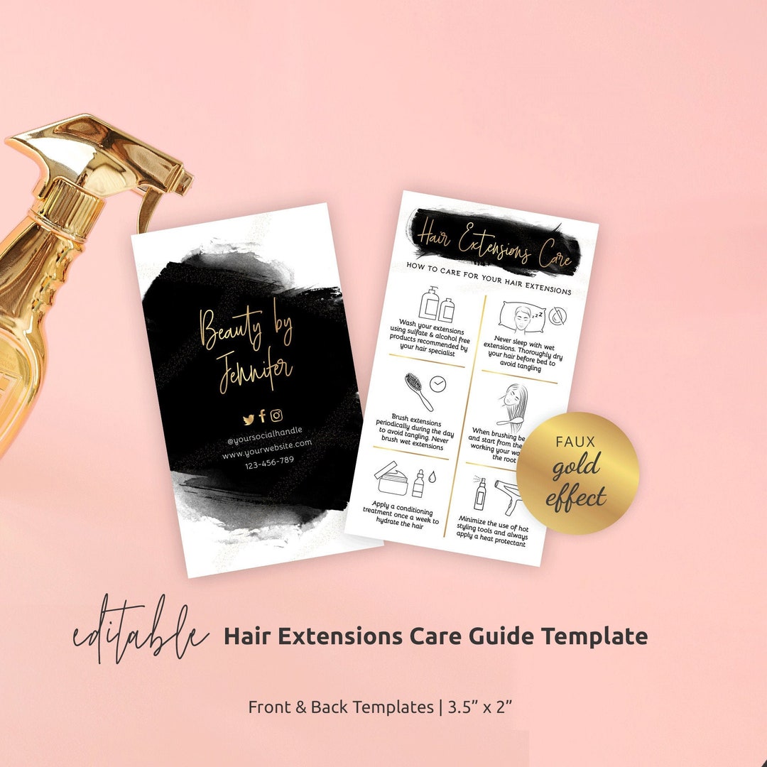 Hair Extensions Care Card Template, Editable Hair Extensions Aftercare ...