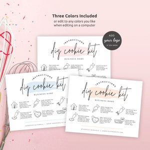 DIY Cookie Kit Instructions Cards, Editable Cookies Decorating Care ...