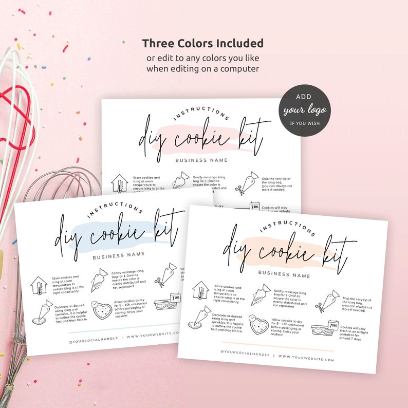 DIY Cookie Kit Instructions Cards Editable Cookies Decorating - Etsy