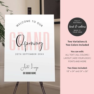 Grand Opening Welcome Sign Template, Feminine Pink Launch Party Signage ...