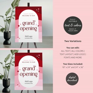 Modern Grand Opening Sign Template, Red and Pink Retro Launch Party ...