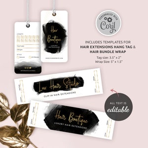 Hair Extensions Bundle Wrap Template, Editable Hair Clip Ins Hang Tag ...