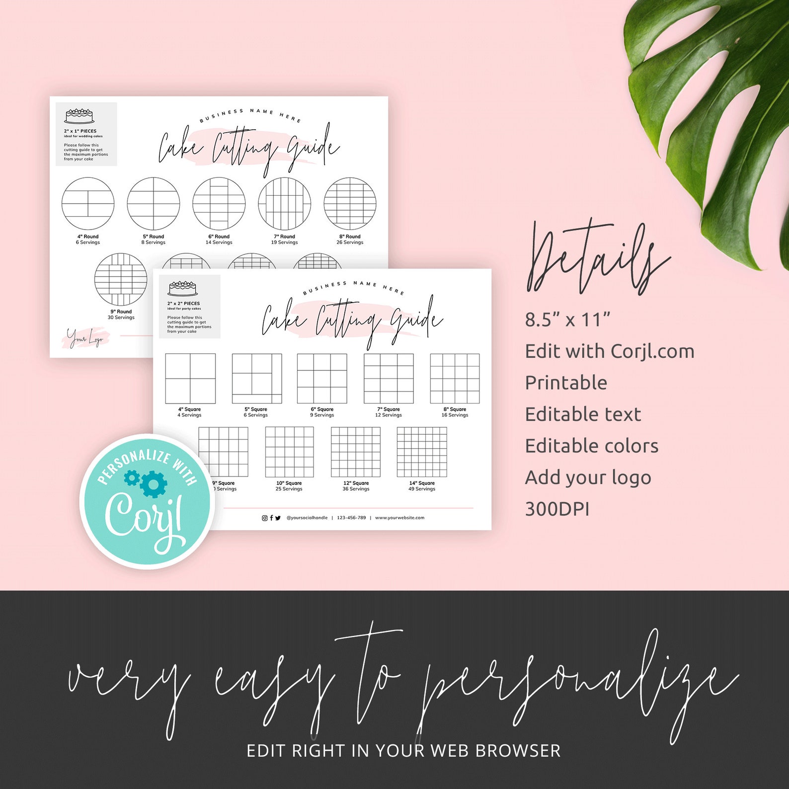 Cake Cutting Guides Template, Printable Round Square Sheet Wedding Cake ...