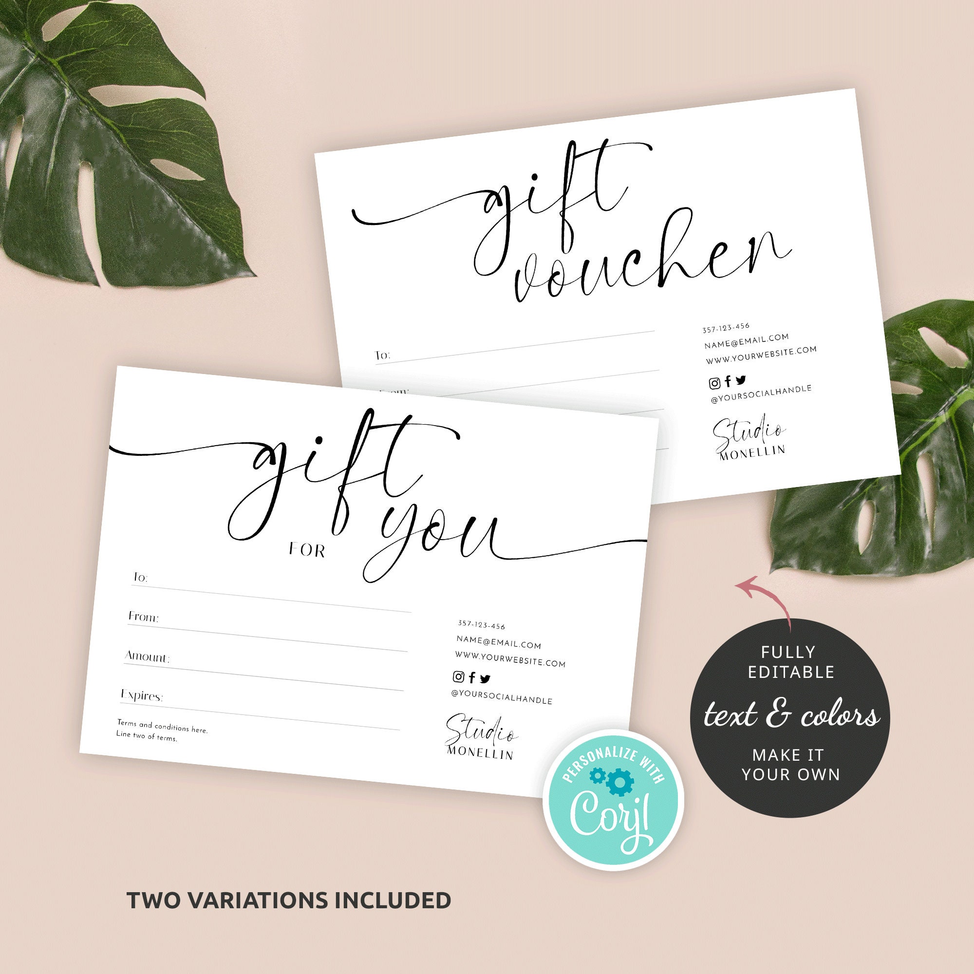 Modern Gift Certificate Template, Editable Gift Card Script Font ...