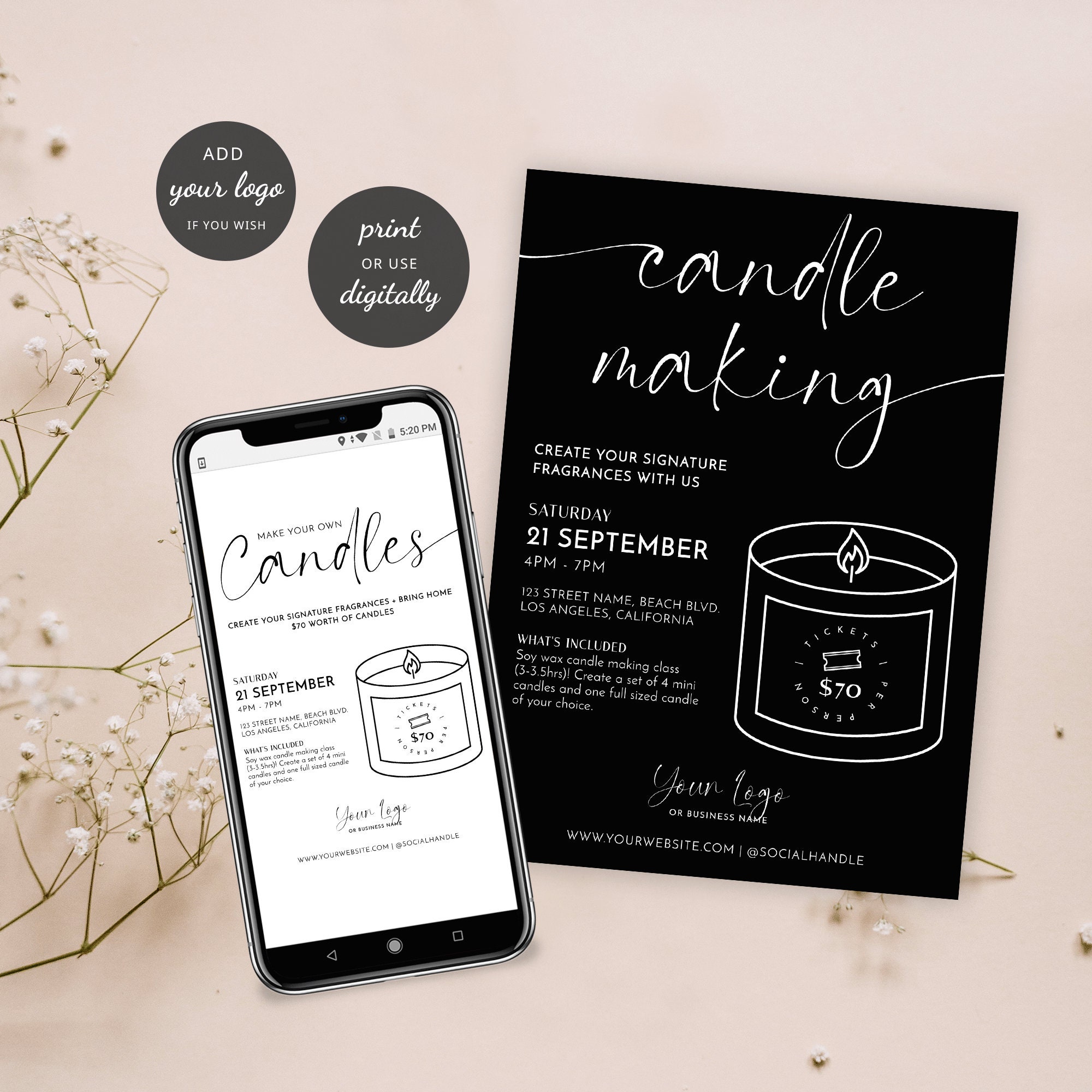 DIY Candle Class Flyer Template, Minimal Candle Making Promo, Fragrance ...