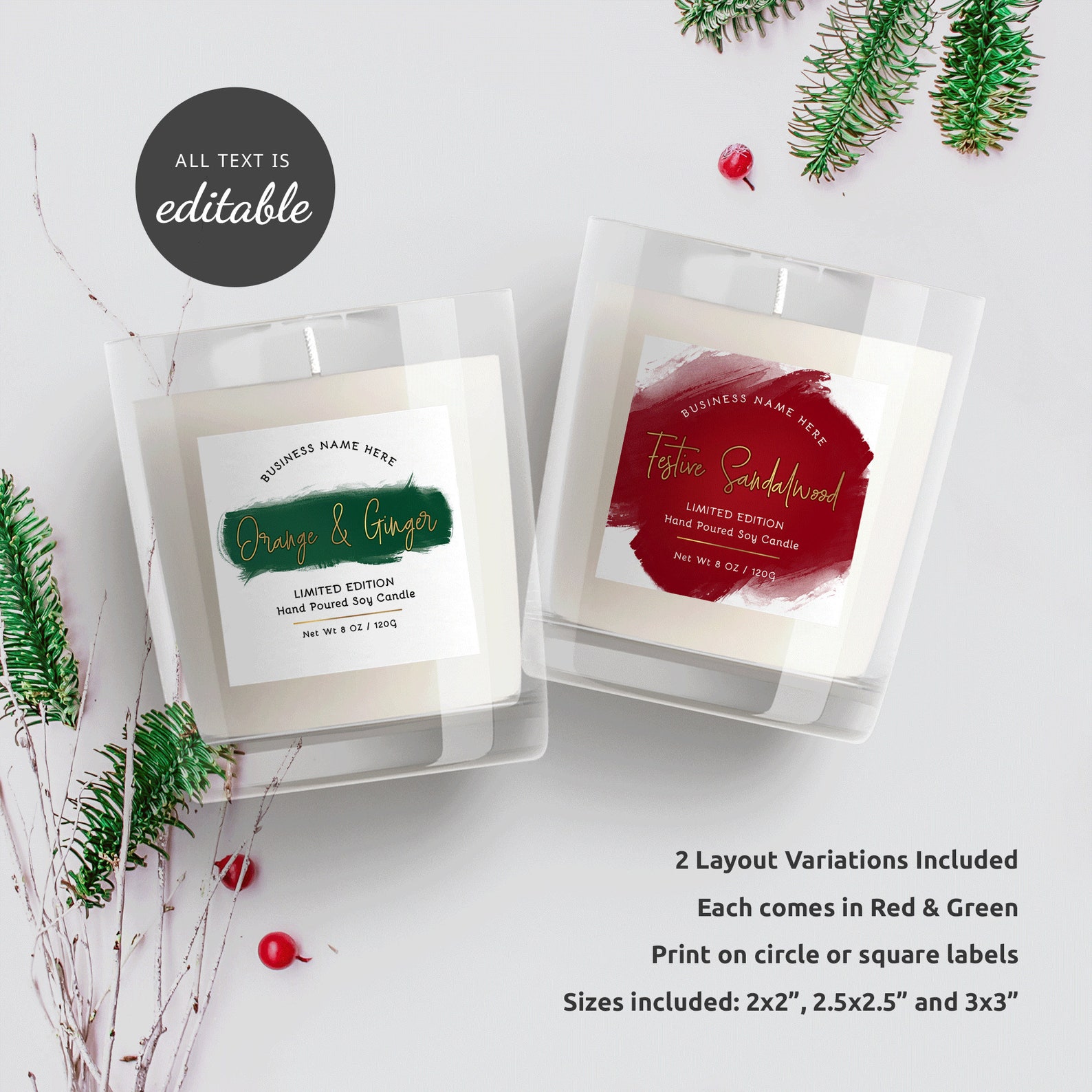 Festive Product Labels Template Christmas Candle Labels - Etsy