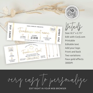 Fundraiser Event Ticket Template, Faux Gold Charity Raffle Ticket With ...
