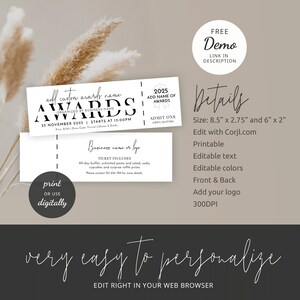Minimalist Awards Ticket Template, Awards Night Entrance Token ...