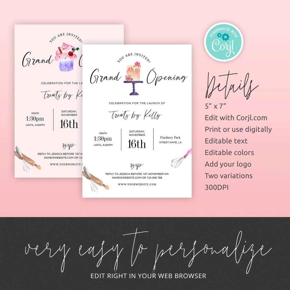 Bakery Grand Opening Invite Template Cupcake & Cake Shop - Etsy