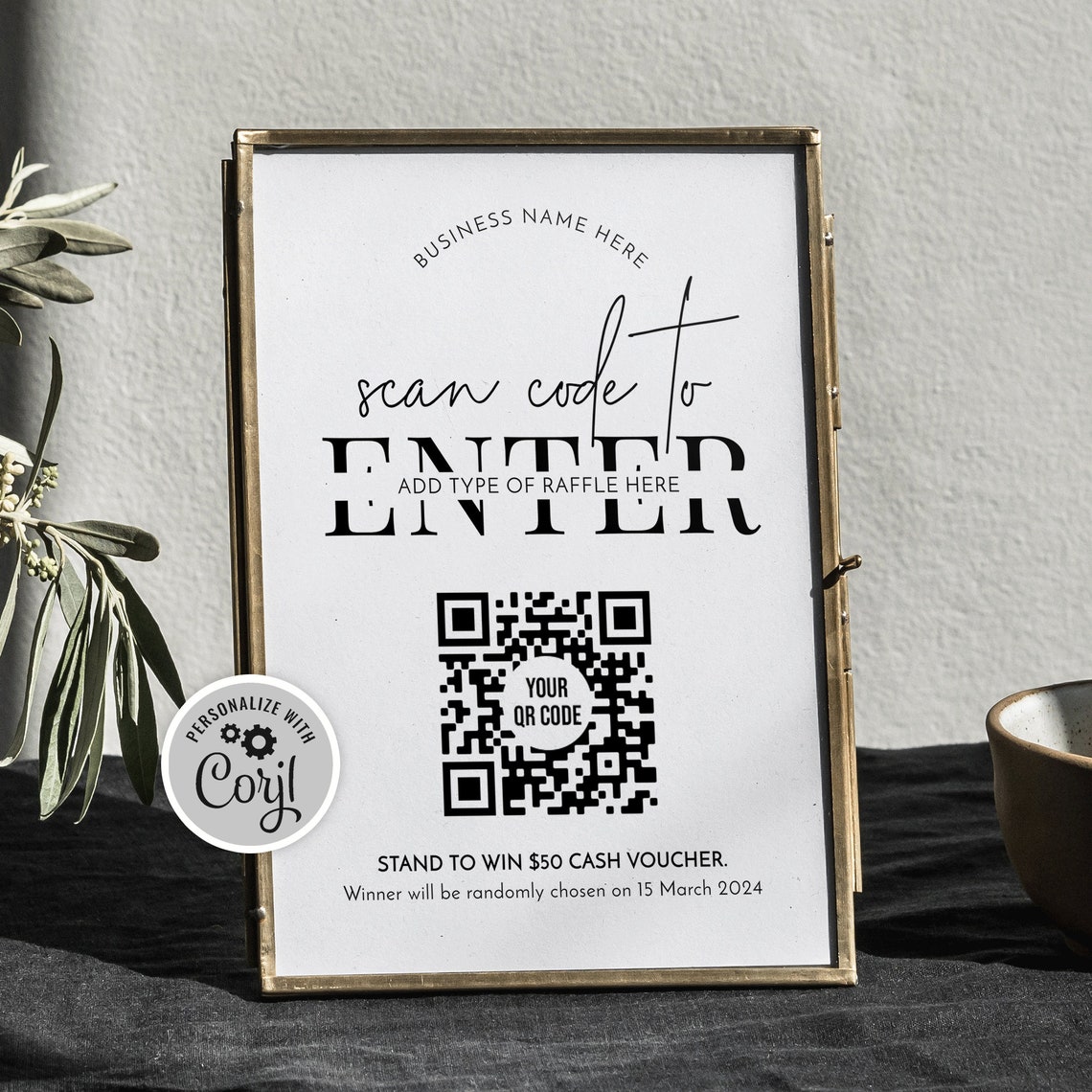 Minimal QR Code Raffle Sign Template, Custom Enter to Win Scannable ...