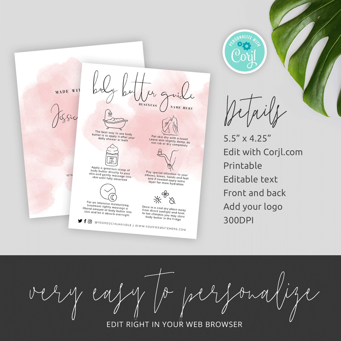 Whipped Body Butter Application Guide, Customizable Lotion Care Card ...