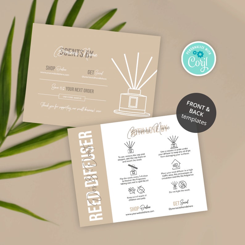 Editable Reed Diffuser Care Card Template Minimalist Room | Etsy