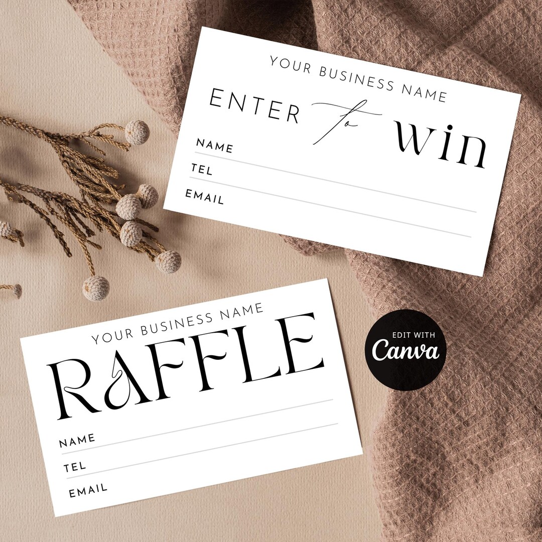 Custom Raffle Ticket Canva Template, Minimalist Enter to Win Cards ...