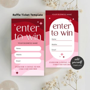 Trendy Pink Raffle Tickets Template, Custom Enter to Win Name Cards ...